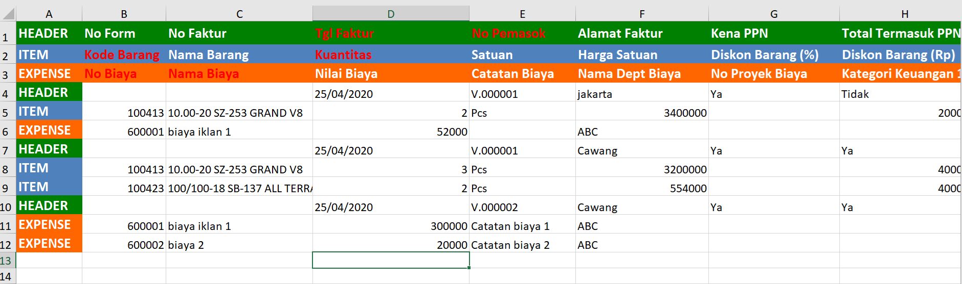 Impor Transaksi Faktur Pembelian Dari File Excel - Accurate Online